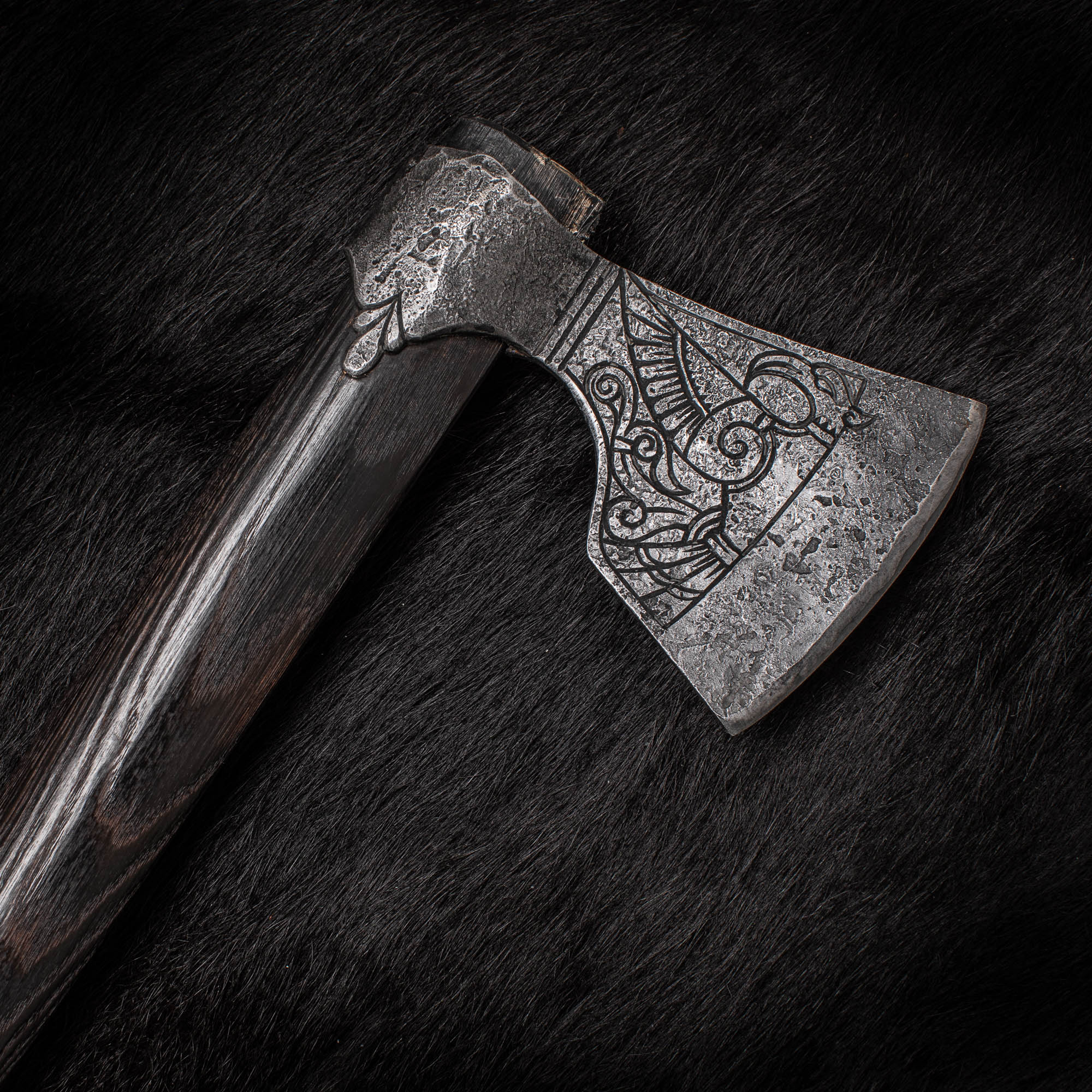 Sun Eagle A carved Rangers Axe - Owen Bush Bushfire Forge
