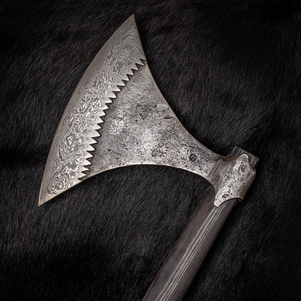 Wolf's Tooth Damascus Bladed Dane Axe - Owen Bush Bushfire Forge