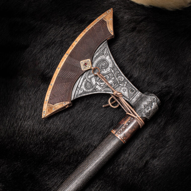 "Dragon Battle" A carved Dane Axe - Owen Bush Bushfire Forge
