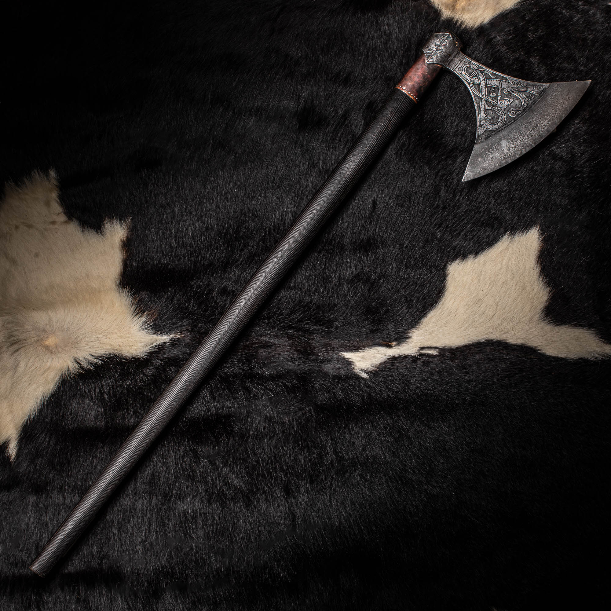 "Dragon Battle" A carved Dane Axe - Owen Bush Bushfire Forge