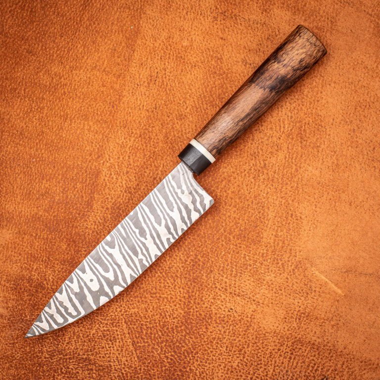 Petty Kitchen Knife – Twisted Damascus – Owen Bush Bushfire Forge